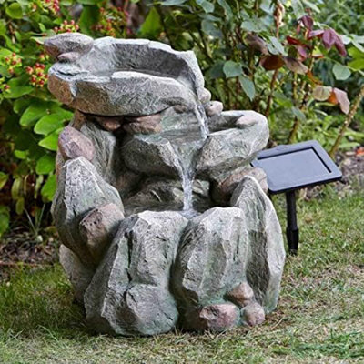 Modern Rock Fall Water Fountain - Solar Powered Resin Recycling Water ...