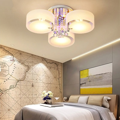 Modern Round Chandelier Acrylic LED Ceiling Light with Crystal Accent ...