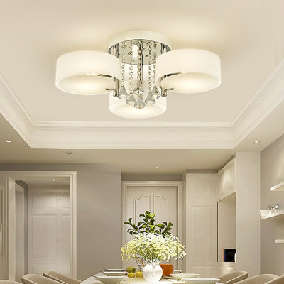 Modern Round Chandelier Acrylic LED Ceiling Light with Crystal Accent ...