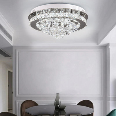 Modern Round Crystal Droplets LED Semi Flush Mount Ceiling Light ...