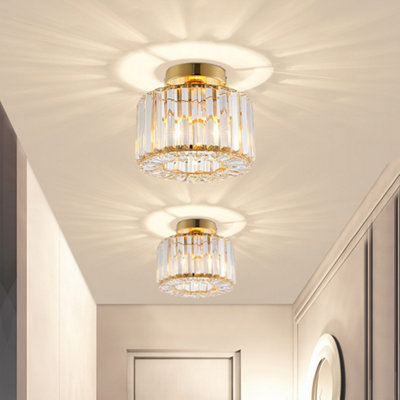 Modern Round Crystal Shade Golden Base Mount Ceiling Light Chandelier