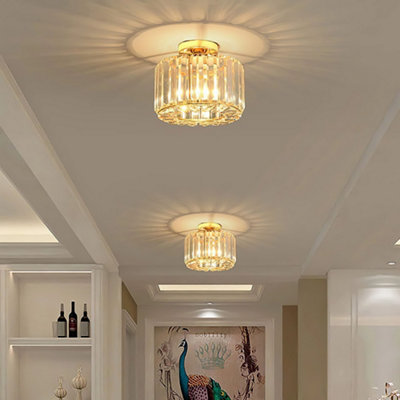 Modern Round Crystal Shade Golden Base Mount Ceiling Light Chandelier