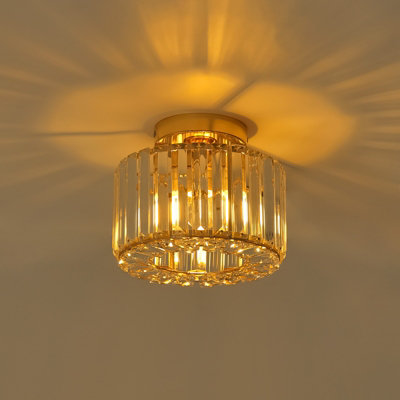 Modern Round Crystal Shade Golden Base Mount Ceiling Light Chandelier