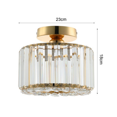 Modern Round Crystal Shade Golden Base Mount Ceiling Light Chandelier