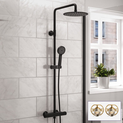Modern Round Matte Black Exposed Thermostatic Mixer Shower Set With ...
