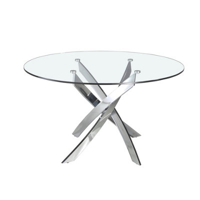 Modern Round Tempered Glass Dining Table with Chrome-Plated Legs