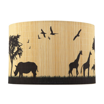 Modern Safari Bamboo Pendant Light Shade with Black Animals and Trees