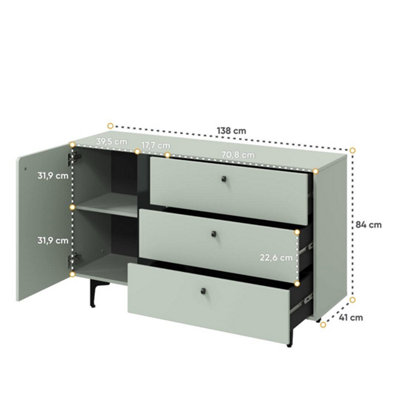 Modern Sage Green Milano Sideboard with Shelve and Drawers - Sleek ...