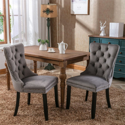 Modern Set of 2 Upholstered Velvet Dining Chairs with Solid Wood Legs ...