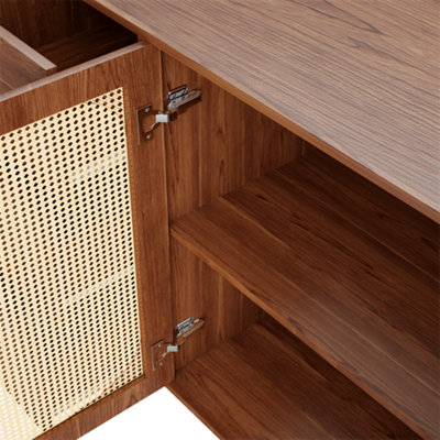 Modern Sideboard 160x40x90cm, Rattan Door Design, with 6 Drawers, Gold ...