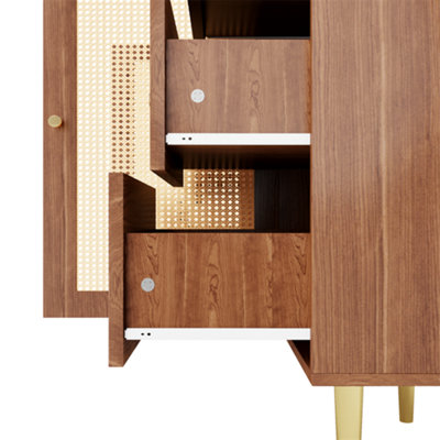 Modern Sideboard 160x40x90cm, Rattan Door Design, with 6 Drawers, Gold ...
