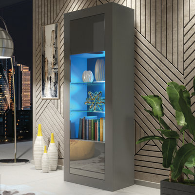 Modern Sideboard Display Cabinet Cupboard TV Stand Living Room High Gloss Doors Dark Grey