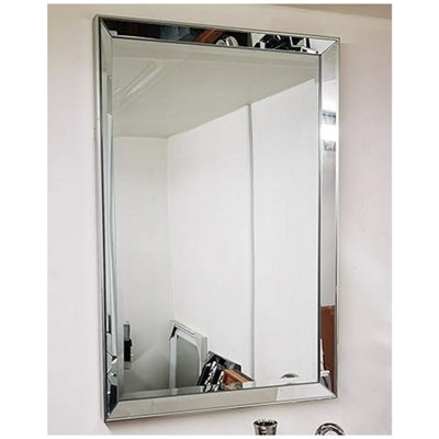 Modern Silver Bevelled Frame Decorative Wall Mirror 90x60cm