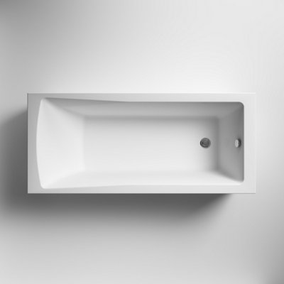 Modern Single Ended Bath Tub Rectangular Interior 1700 x 700mm White Acrylic Let Set Included