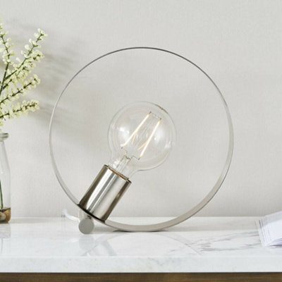Modern Sleek Table Lamp Light Brushed Nickel Metal Hoop Shade ...