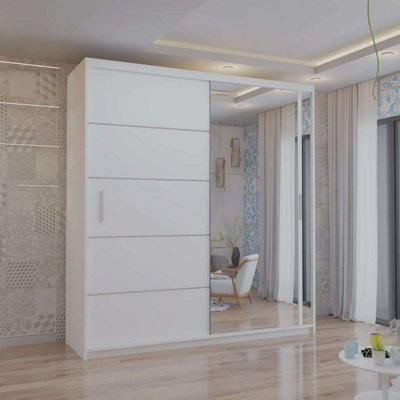 Modern Sliding Mirror Wardrobe with Sensor LED Light & Sleek Minimalist ...