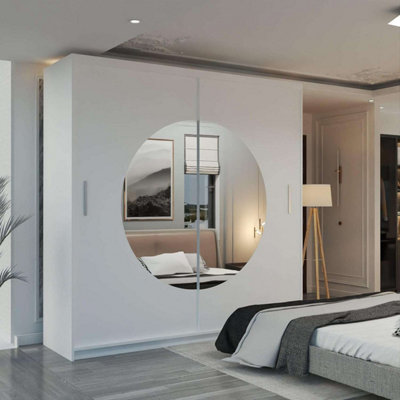 Modern Sliding Wardrobe Big Round Mirror with LED Light - Bedroom ...