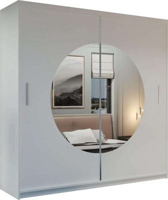 Modern Sliding Wardrobe Big Round Mirror with LED Light - Bedroom ...