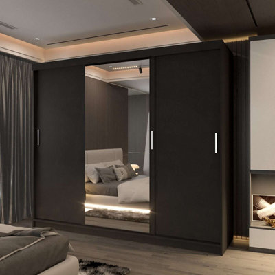 Modern Sliding Wardrobe LED Light - Full Length Mirror Centre Panel ...