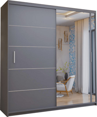 Modern Sliding Wardrobe with LED Light and Ample Storage Grey 150cm