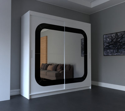 Modern Sliding Wardrobe with Mirror Doors Bedroom Storage with Shelves ...