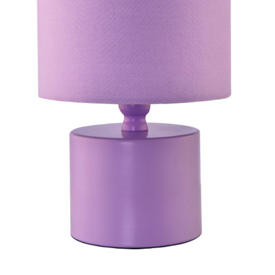 Modern Soft Lilac Glossy Table Lamp with Cotton Fabric Drum Shade