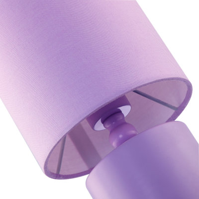 Modern Soft Lilac Glossy Table Lamp with Cotton Fabric Drum Shade