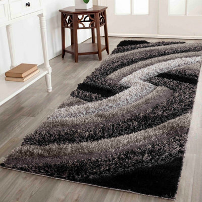 Modern Soft Swirl Shimmer Shaggy Area Rugs Grey 60x220 cm
