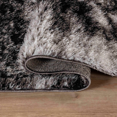 Modern Soft Two Tone Shimmer Shaggy Area Rugs Dark Grey 60x220 cm