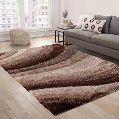 Modern Soft Waves Shimmer Shaggy Area Rugs Bronze 60x220 cm