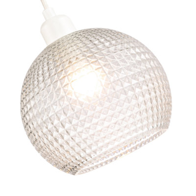 Modern Spherical Clear Glass Pendant Light Shade with Square Diamond Ridges