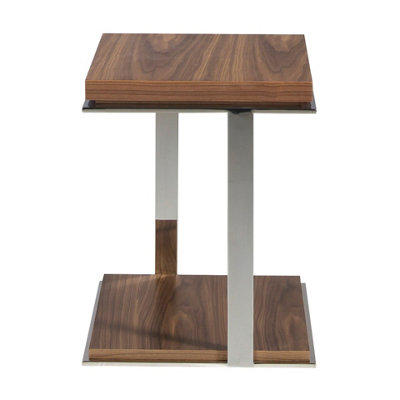 Modern Square Corner Table in Walnut and Chrome Steel for Stylish Interiors