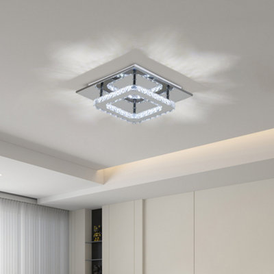 Modern Square Crystal Ceiling Light Cool White Light with Chrome Finish ...