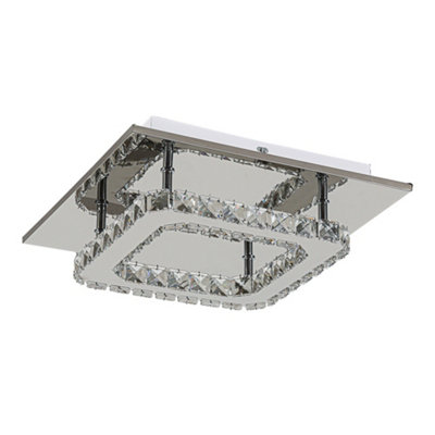 Modern Square Crystal Ceiling Light Cool White Light with Chrome Finish ...