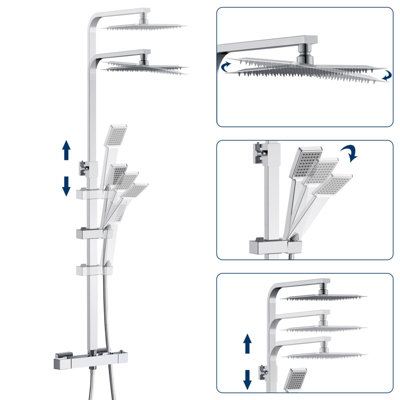 Modern Square Exposed Thermostatic Mixer Shower Set Shower Head and ...