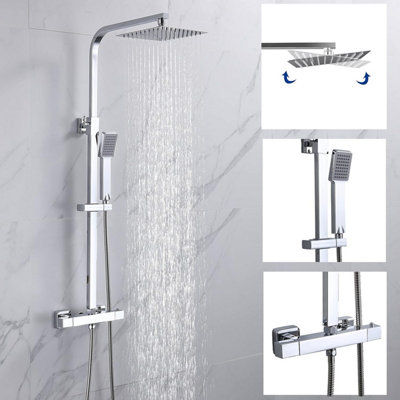 MODERN SQUARE EXPOSED THERMOSTATIC MIXER SHOWER SET SHOWER HEAD AND ...