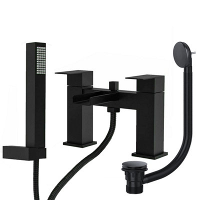Modern Square Matt Black Waterfall Bath Shower Mixer Tap Including ...