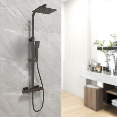 Modern Square Matte Black Exposed Thermostatic Mixer Shower Set With