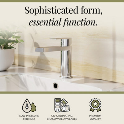 Modern Square Mono Basin Mixer Tap & Push Button Waste - Chrome - Balterley