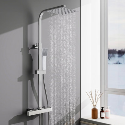 Modern Square Thermostatic Shower Set in Chrome with Handheld