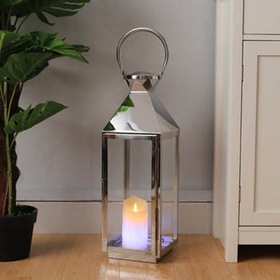 Modern Stainless Steel Candle Lantern with Handle for Home Decor 53cm H x 18cm W x