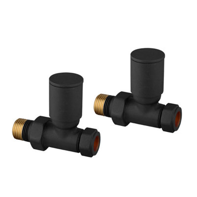 Modern Straight Radiator Valves - Matt Black 15mm Pair