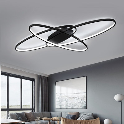 Modern Stylish Black Oval Dimmable LED Semi Ceiling Light, 90cm