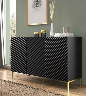 Modern Surf Sideboard Cabinet in Black Matt W1500mm x H870mm x D420mm