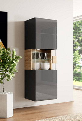 Modern Toledo 07 Wall Hung Cabinet 53cm - Grey Gloss & San Remo Oak, Stylish Storage Solution