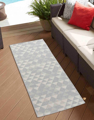 Modern Triangle Design Outdoor-Indoor Rugs Silver 60x220 cm