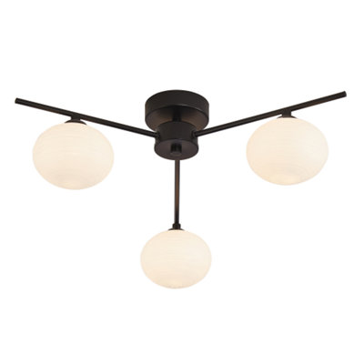 Modern Triple Branch Black Ceiling Light Fitting with White Swirl Glass ...