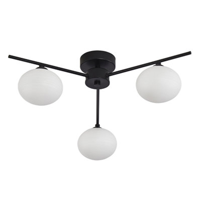 Modern Triple Branch Black Ceiling Light Fitting with White Swirl Glass ...