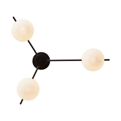 Modern Triple Branch Black Ceiling Light Fitting with White Swirl Glass ...