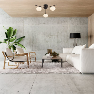 Modern Triple Branch Black Ceiling Light Fitting with White Swirl Glass ...